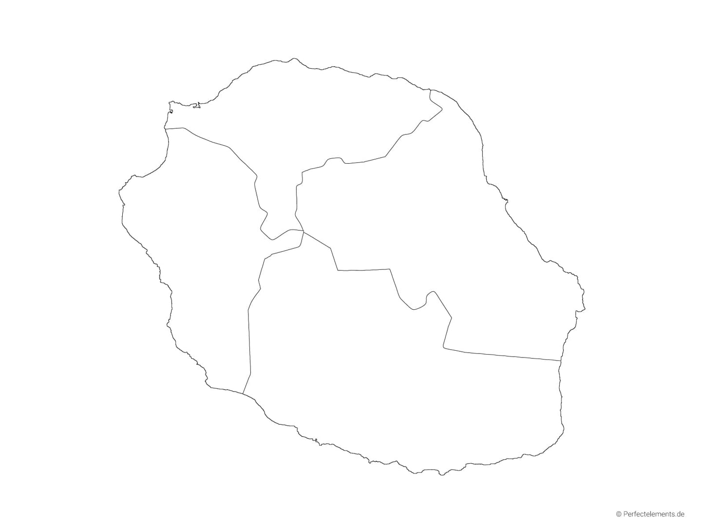 Vektor-Landkarte von Réunion (Outline mit Regionen) – Perfectelements